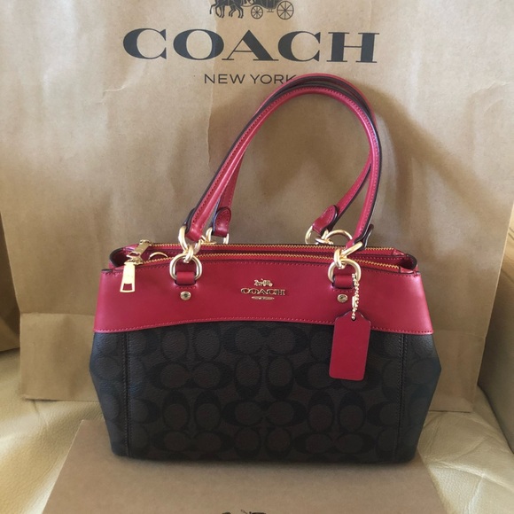 Coach | Bags | Coach Red And Brown With Signature Logo | Poshmark